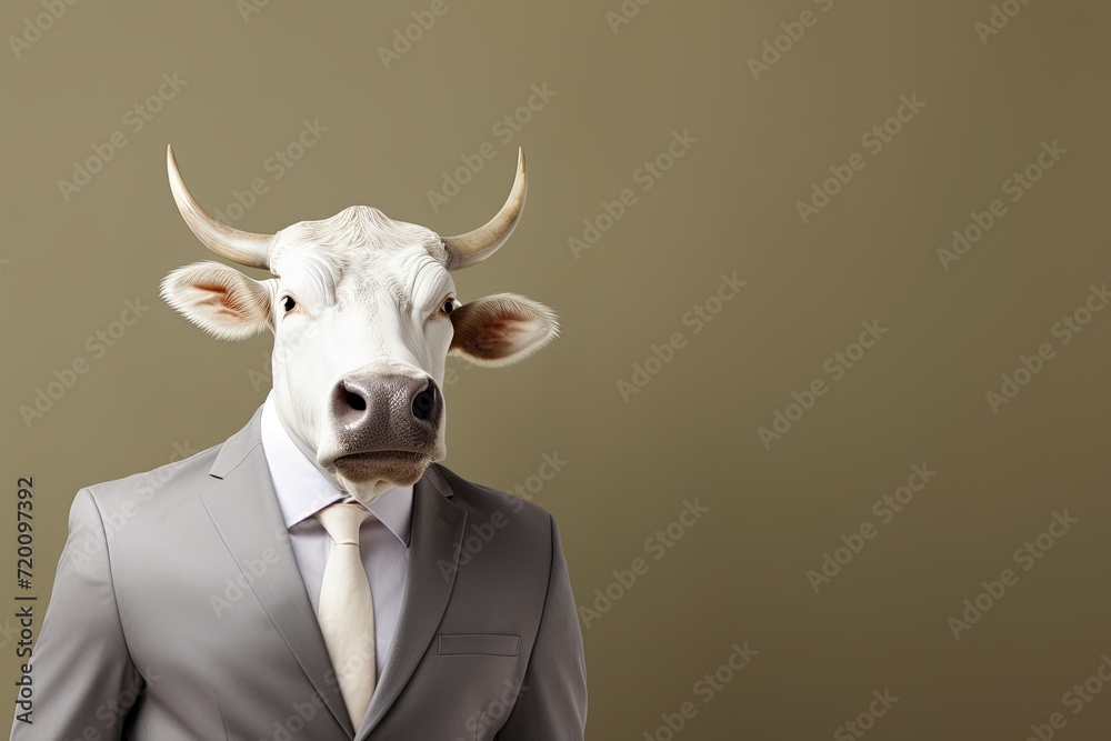 animal cow oxen bull concept Anthromophic friendly rabbit wearing suite ...