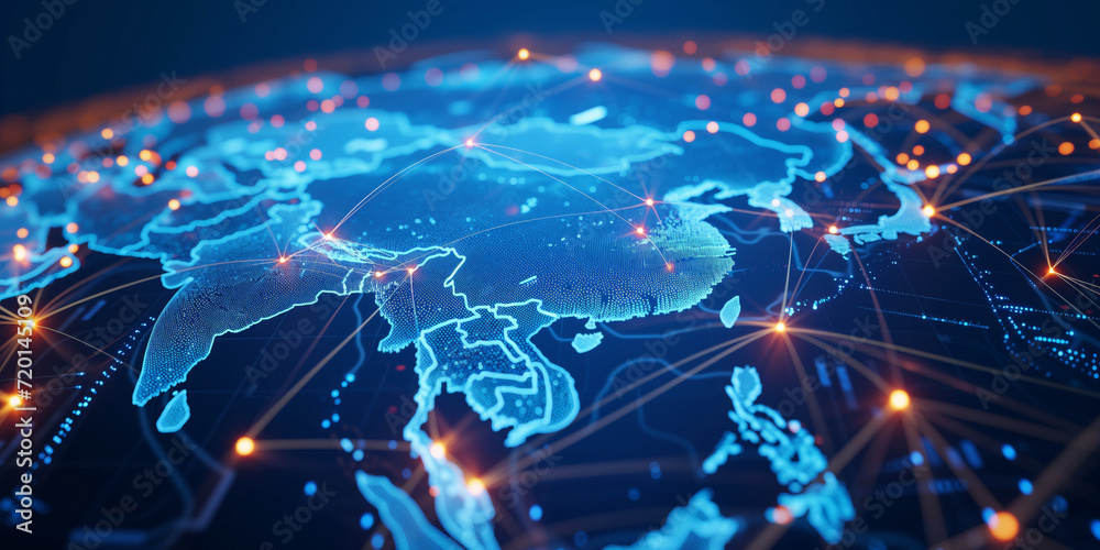 Digital map of Asia, concept of global network and connectivity, data ...