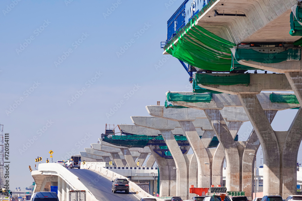 Row of large concrete columns structure of flyover expressway under ...