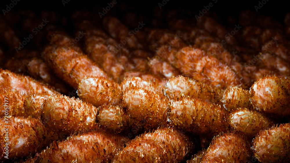 intestinal villi, Red microvilli in a intestinal tract. close-up ...