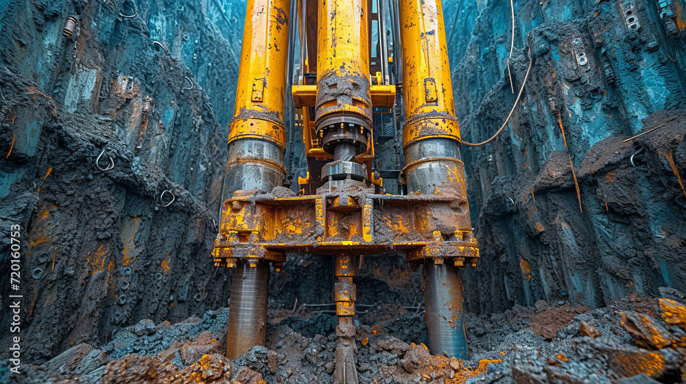 Hydraulic drilling machine at the construction site. Pile field. Modern ...
