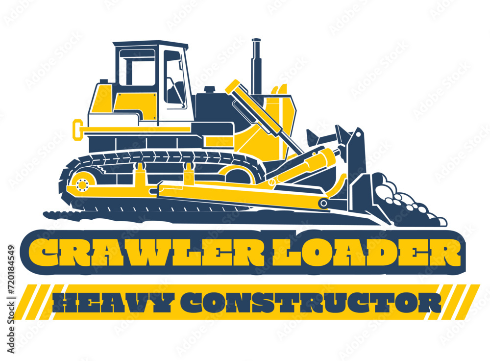Crawler loader, bulldozer isolated on white, vector illustration. Heavy ...
