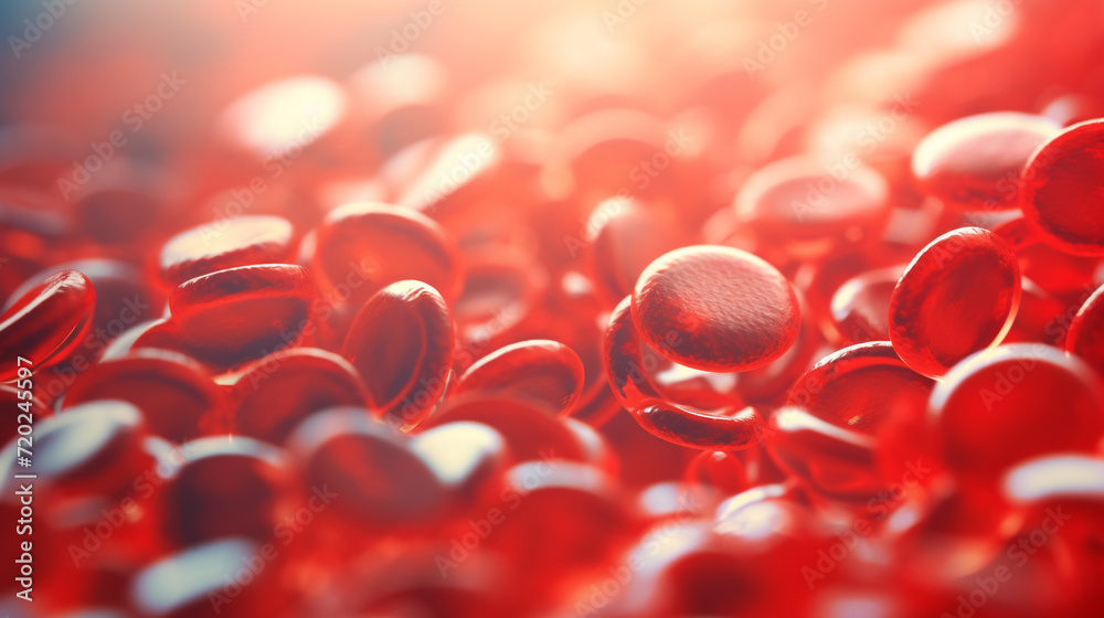 under the microscope streaming blood cells in vein with depth of field ...