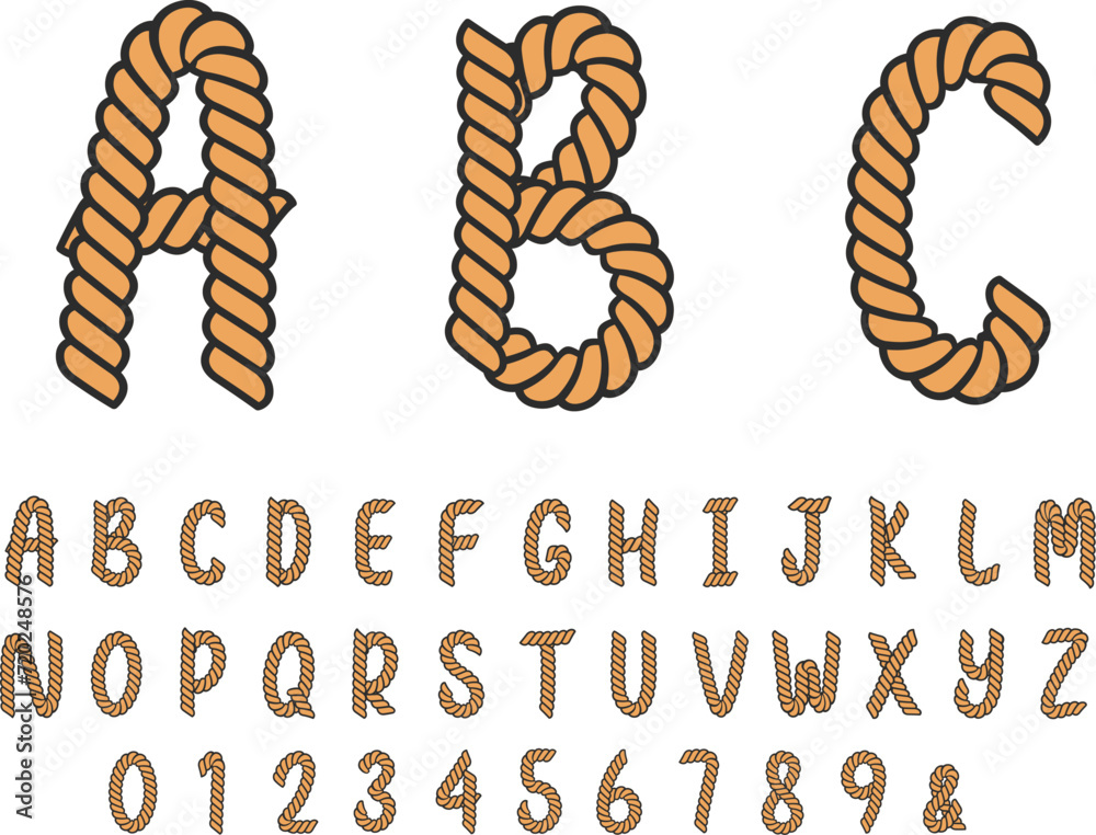 Rope Letters alphabet from a z Stock Vector | Adobe Stock