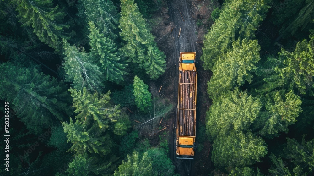 Forestry Operations - Logging Truck Transporting Harvested Trees in a ...