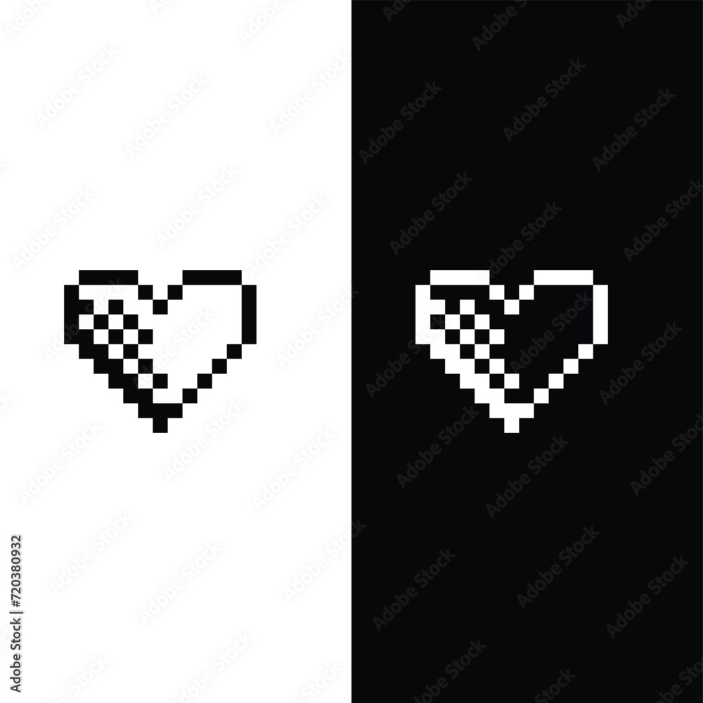 pixel heart icon. Vector pixel art black heart 8 bit logo for game ...