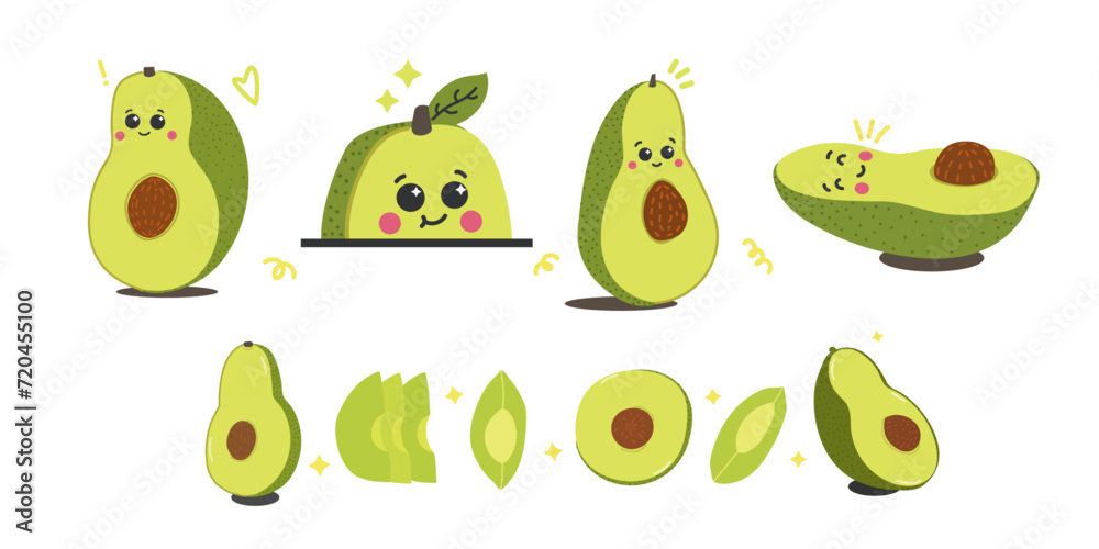 Avocado fruit cartoon, avocado isolated,avocado sliced,half, cute ...