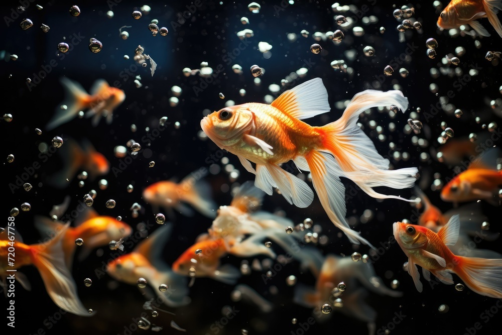 Goldfish in the aquarium Beautiful underwater, The tank is filled with ...