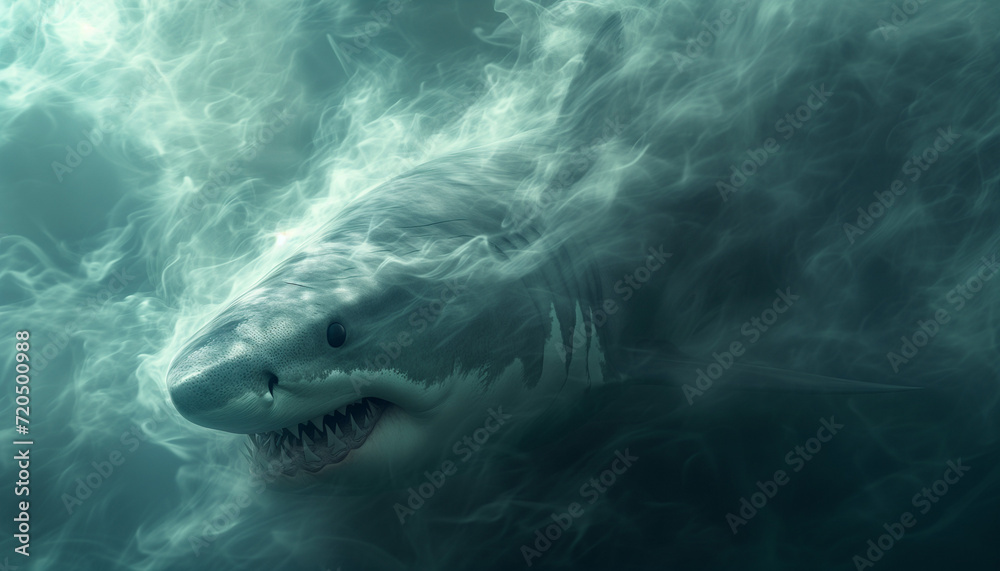 The contours of a megalodon in the mist. Mist texture. Abstract art ...