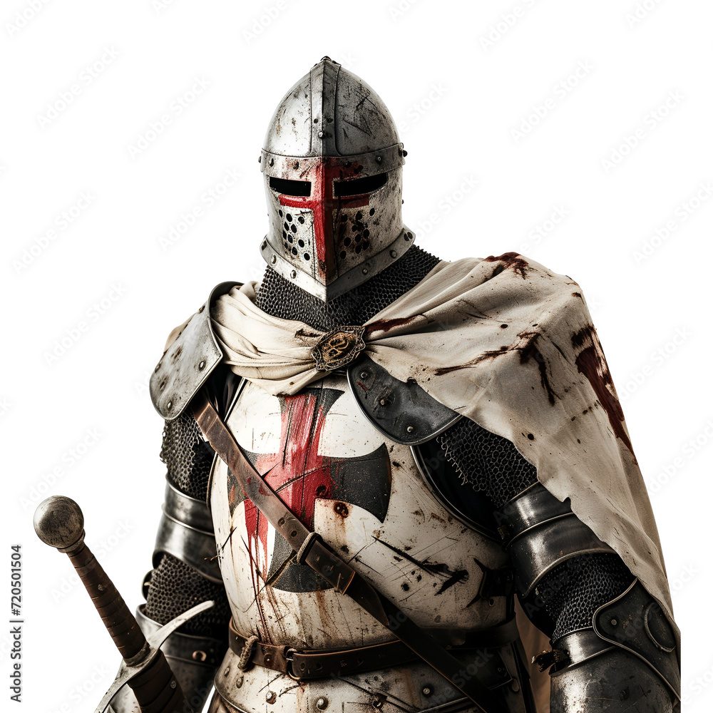 Templar Knight with a Red Christian Cross on Armor, Leading an Army in ...