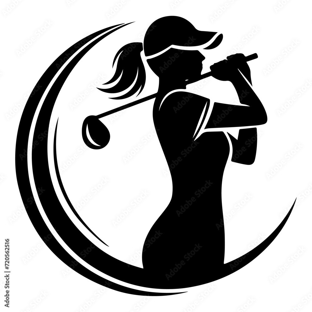 minimal golf girl silhouette vector, icon, clipart, black color ...