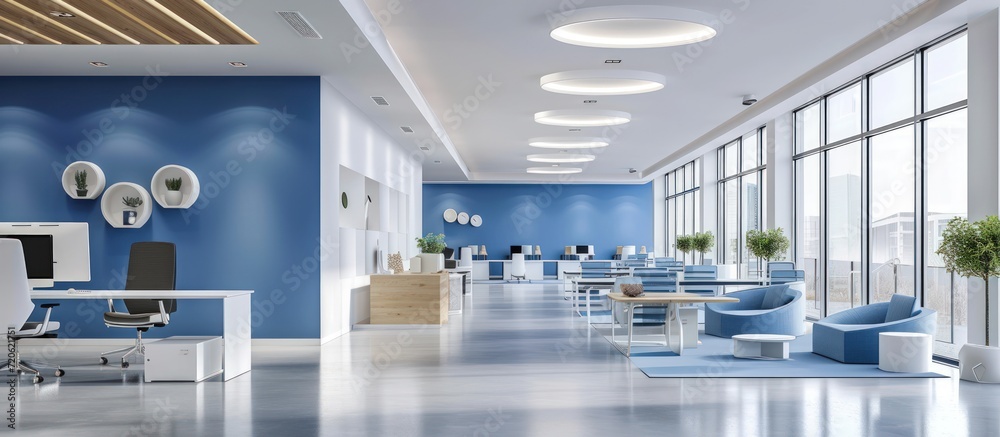 Modern minimalist white and blue color on open space room office ...