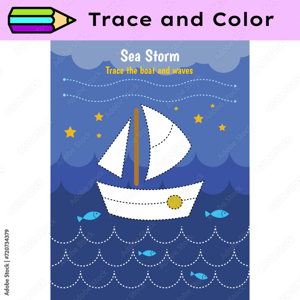 Pen tracing lines activity worksheet for children. Pencil control for ...