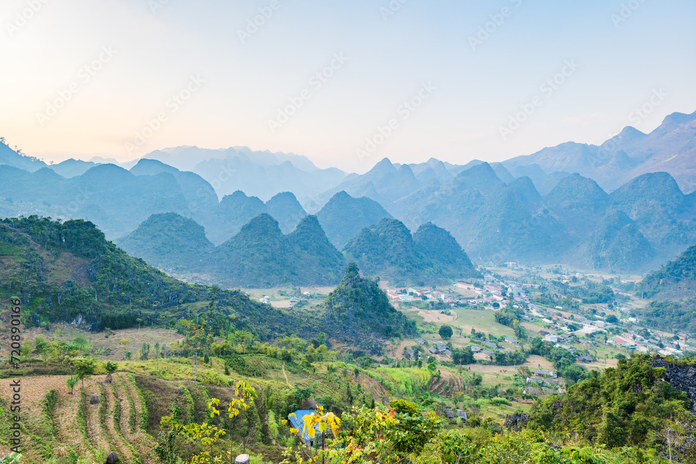 Ha Giang aerial landscape in Northern Vietnam. drone aerial view of Ha ...