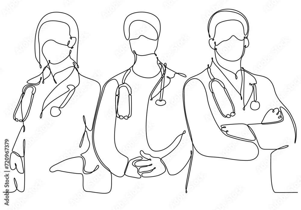 One continuous single line drawing group of young male and female ...