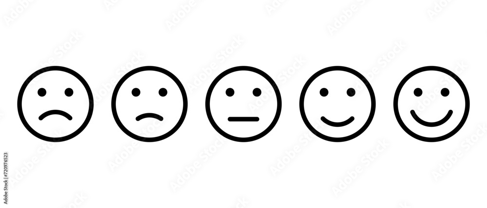 Set of customer rate satisfaction level emoticon icon. Five facial ...