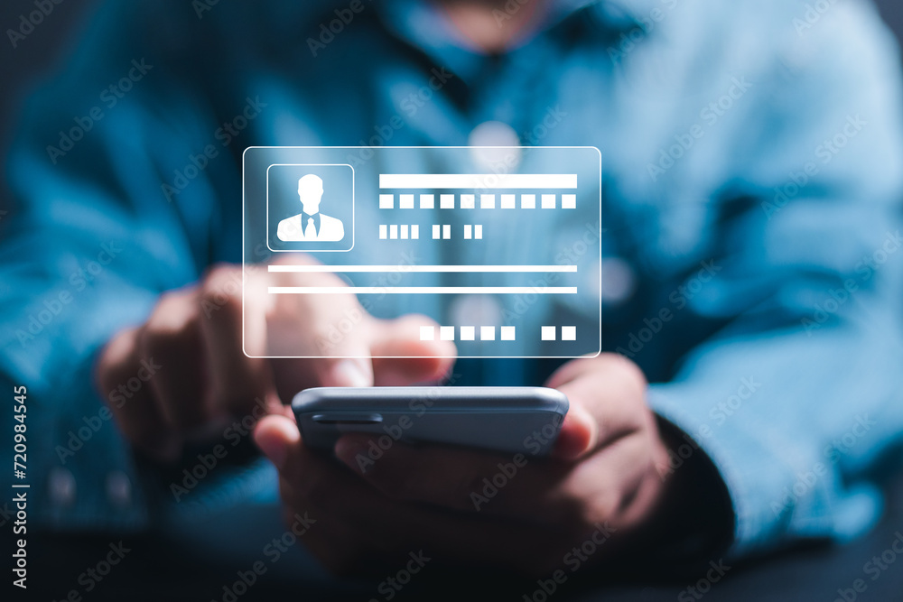 Digital identification or digital ID concept. Businessman use ...