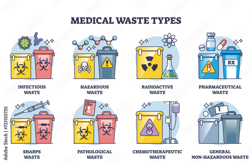 Medical waste types and medicine supplies classification outline ...
