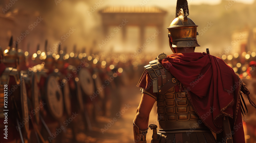 Back view of Roman centurion with roman soldiers army, Historical ...