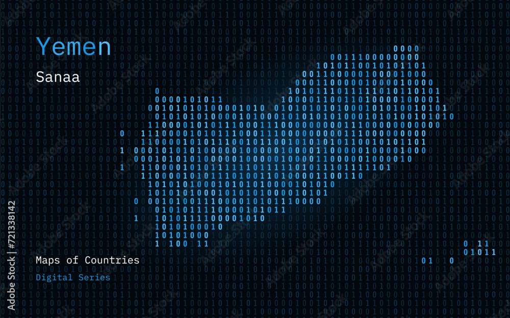 Vector de Stock Yemen Map Shown in Binary Code Pattern. TSMC. Blue Matrix numbers, zero, one ...