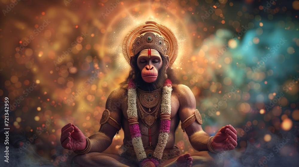 Meditating Hanuman, an ape-like deity, the monkey chief meditates ...