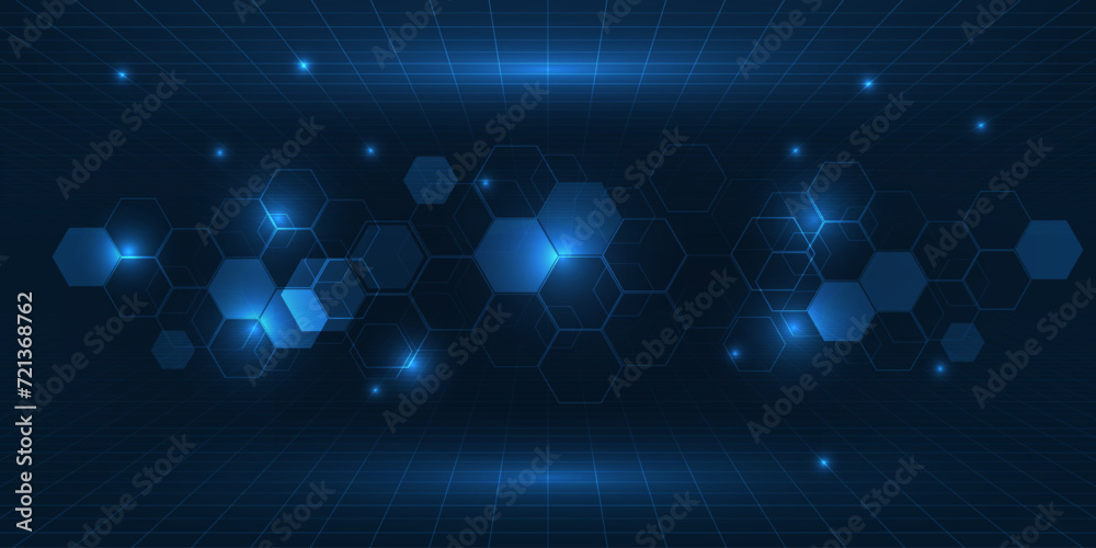Abstract high technology background with hexagon pattern and digital ...