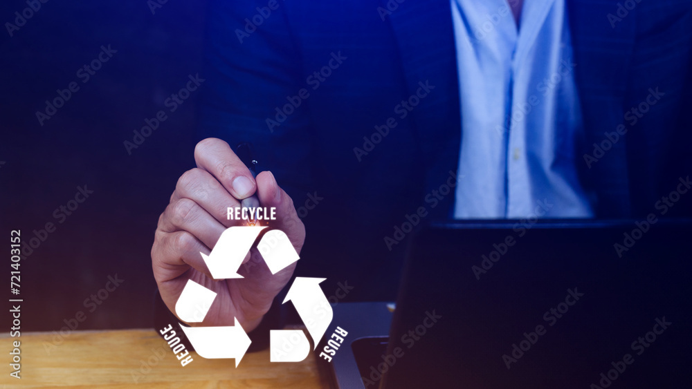 Reduce, reuse, recycle symbol with Using touching virtual touchscreen ...