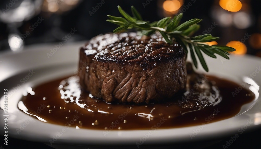 Elegant Filet Mignon, a perfectly cooked filet mignon steak, set ...