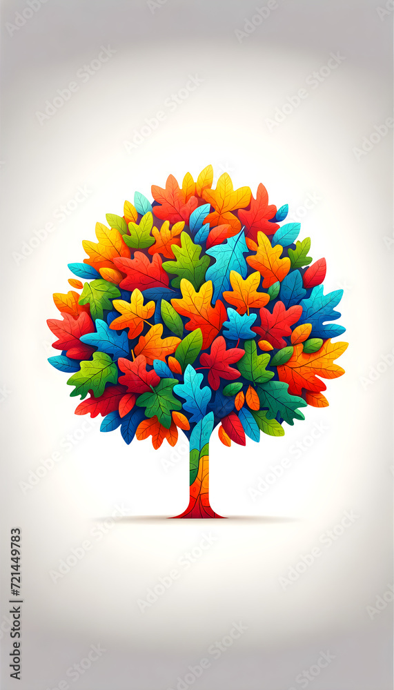Colorful Stylized Rainbow Tree Illustration with Overlapping Leaves ...