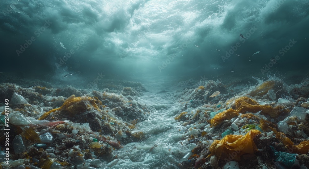Amidst the tranquil blue waters, a desolate sea floor is littered with ...