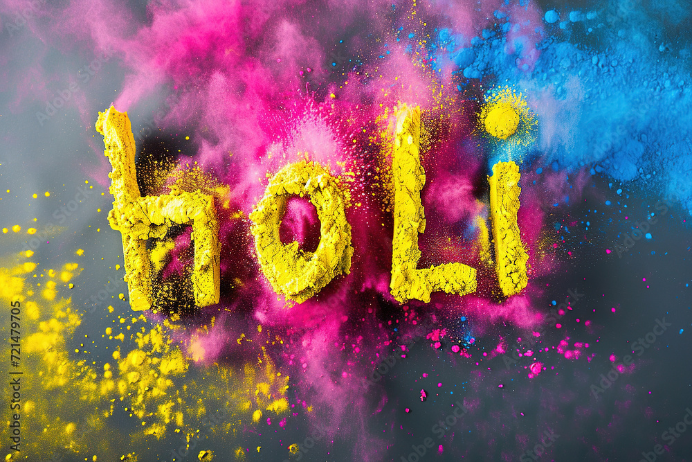 Vivid colorful word HOLI Text made from Festive Powder on Celebratory ...