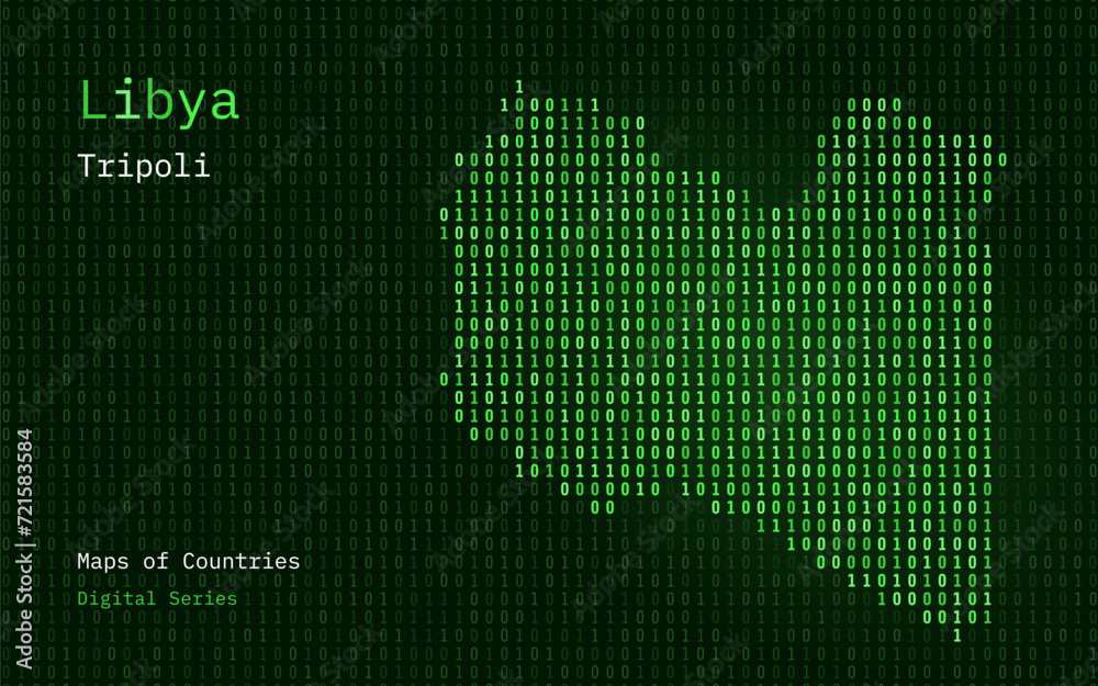 Libya Map Shown in Binary Code Pattern. Matrix numbers, zero, one ...