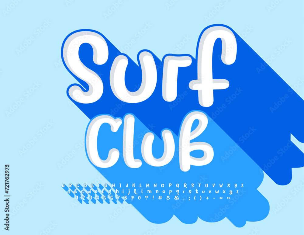 Vector activity poster Surf Club. Font with Big Blue Shadow ...