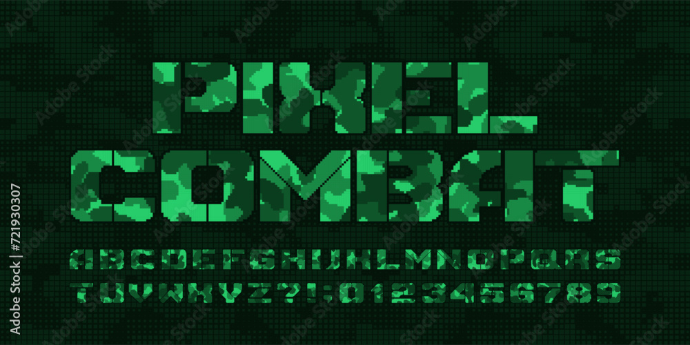 Pixel Combat alphabet font. Stencil pixel letters and numbers. 80s ...