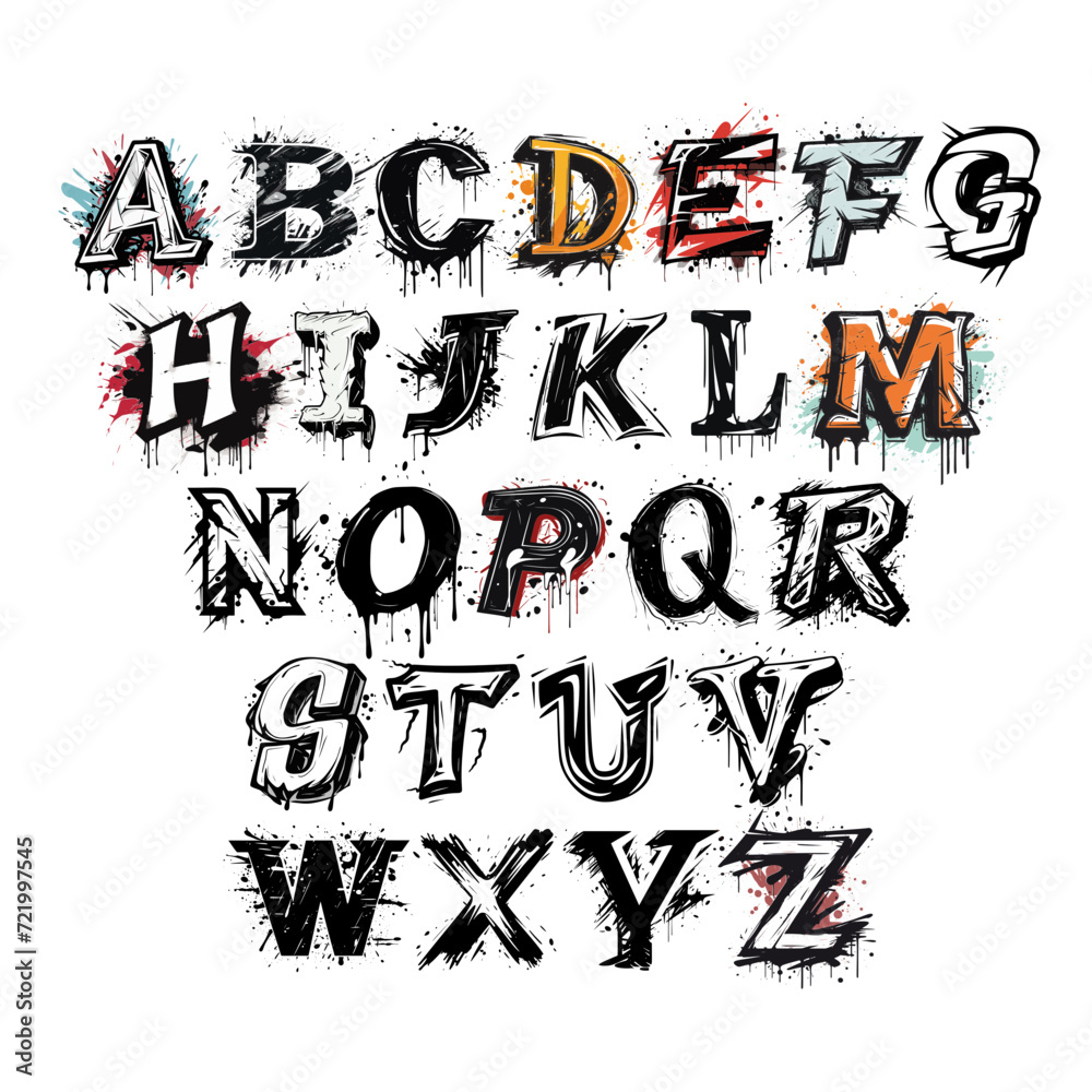 Graffiti Letters, Cursive Airbrush Alphabet Lower Case Lettering Stock ...