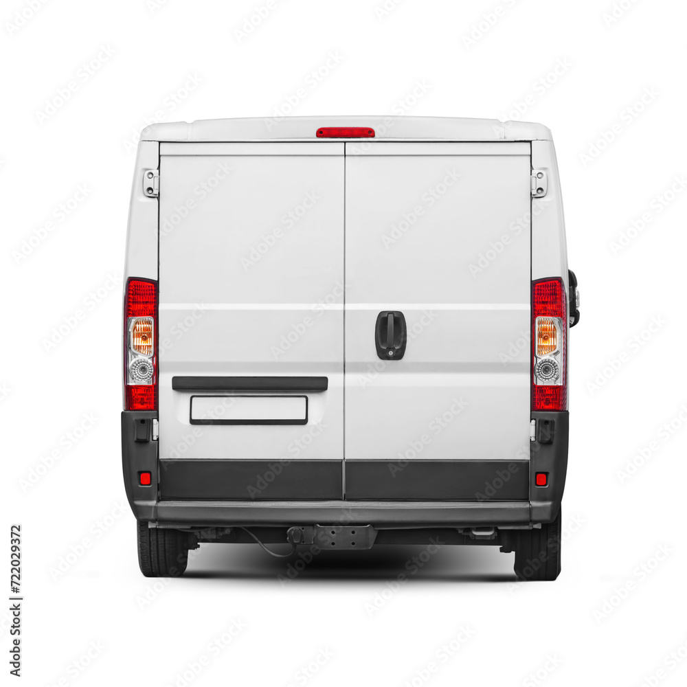 Delivery van rear view isolated. Cargo short-base minibus. Transparent ...
