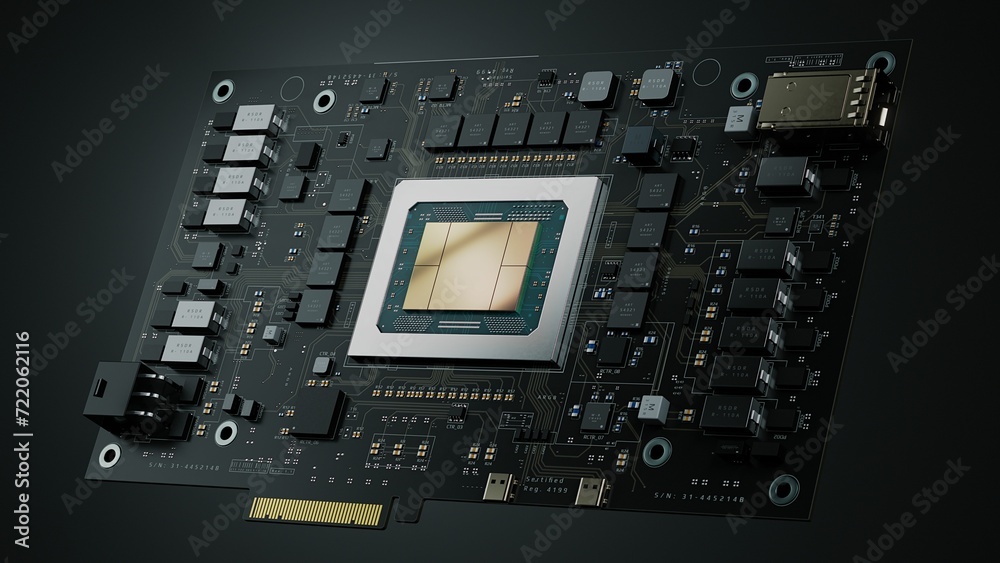 Black Circuit Board with Advanced AI Microchip on it. Next-generation ...