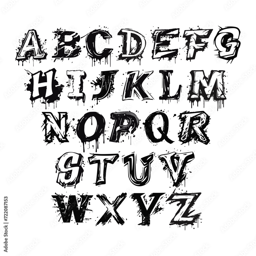 Graffiti Letters, Cursive Airbrush Alphabet Lower Case Lettering Stock ...