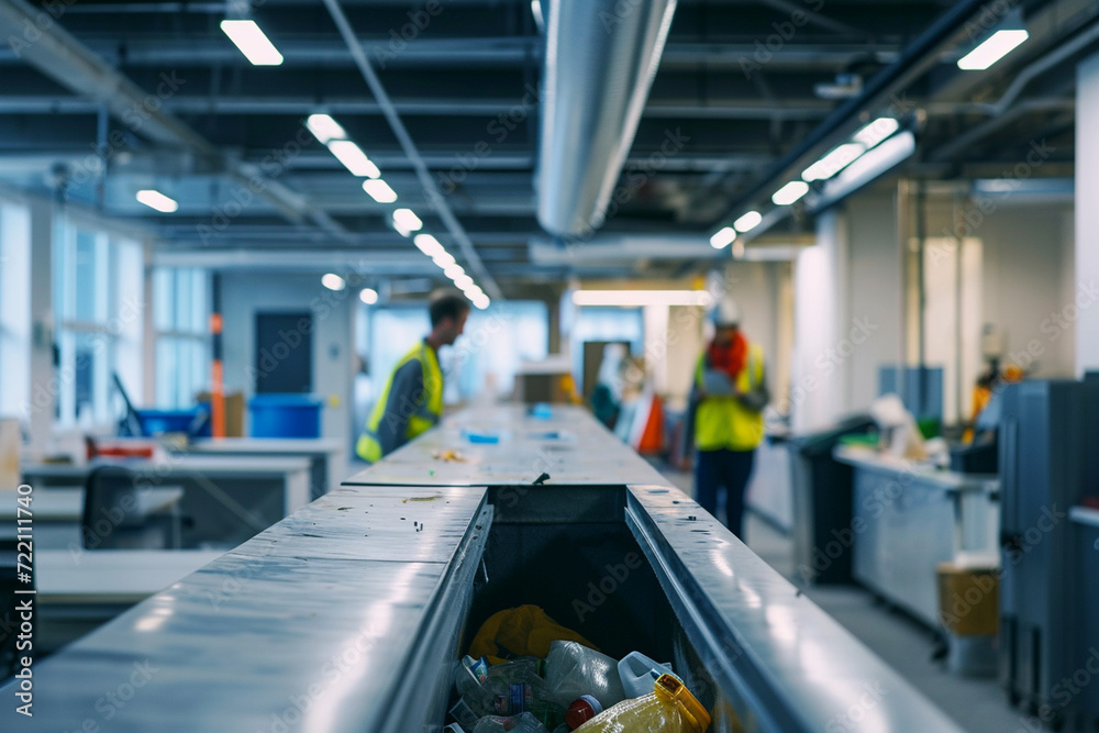 vibrant photo capturing a garbage chute in a bustling office ...