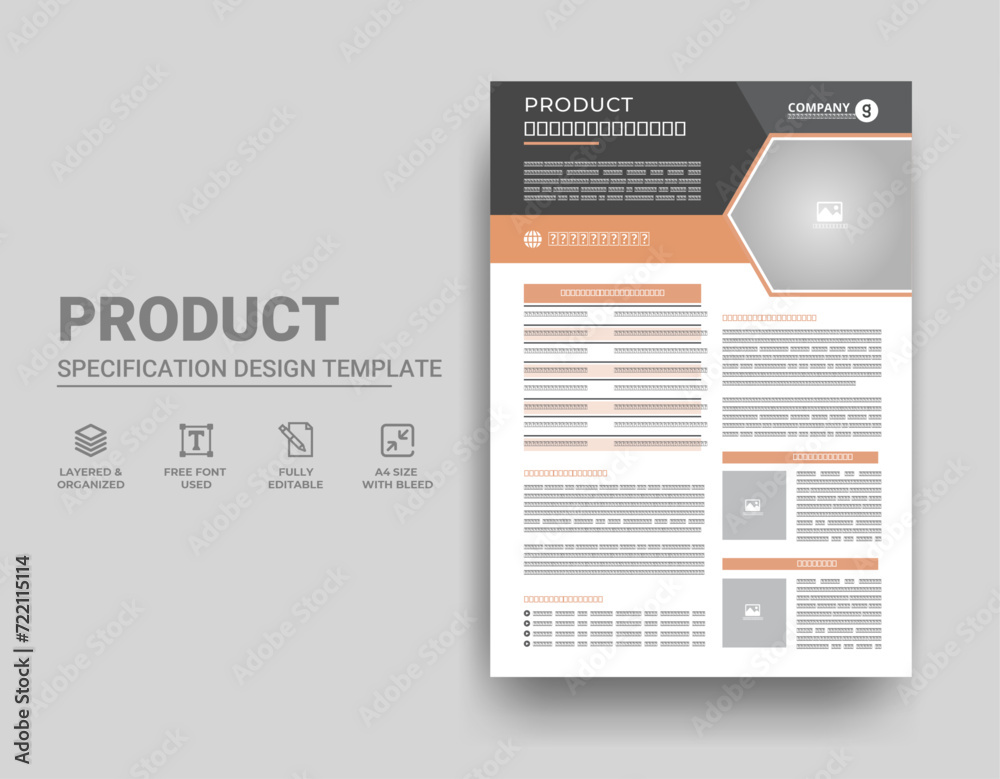 Product Specification Sheet template design Stock Vector | Adobe Stock