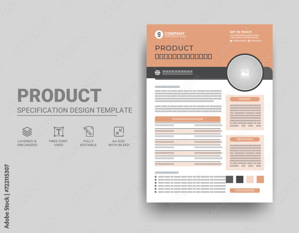 Product Specification Sheet template design Stock Vector | Adobe Stock