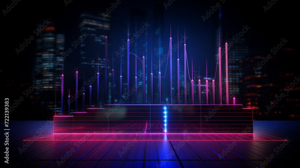 digital background, sound wave background, Financial neon rising graph ...