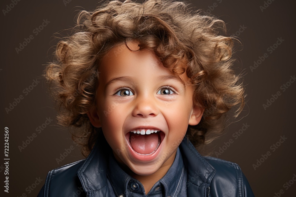 Joy radiates from the adorable toddler's face as his curly locks frame ...