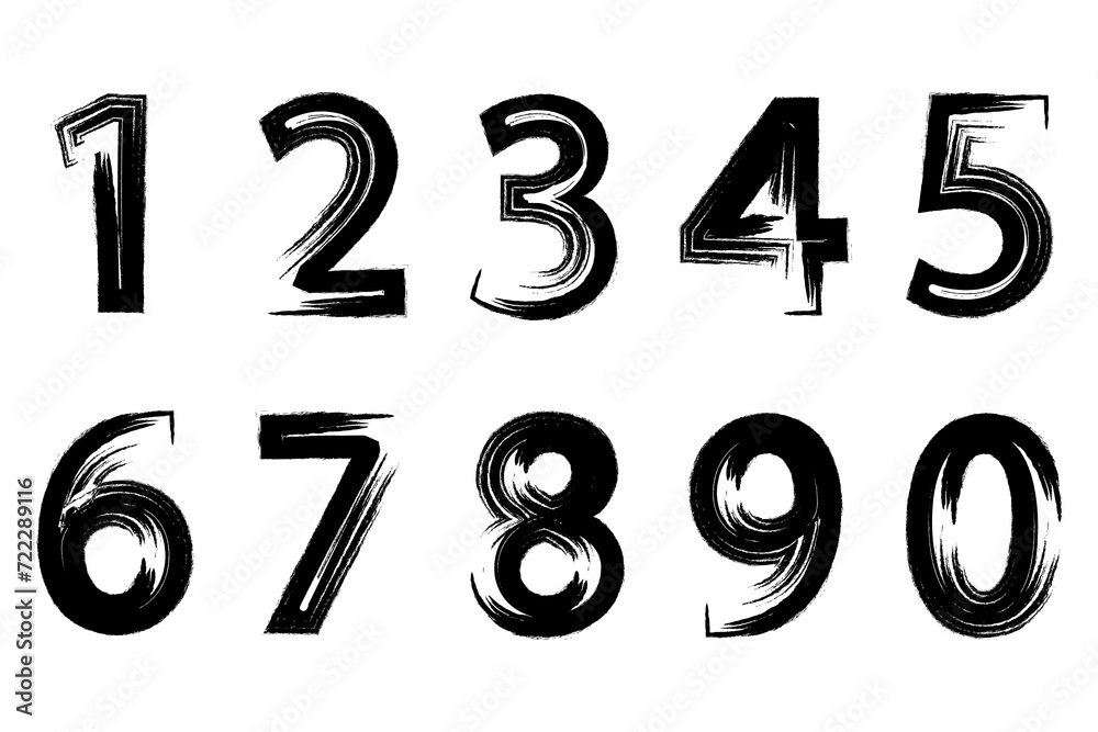 Black numbers in grunge style for design from 0 to 9. Numbers brush ...