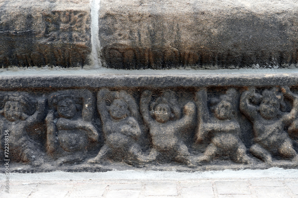 Carving of Dwarf-like Yakshas in Temple. Sandstone relief carving of ...