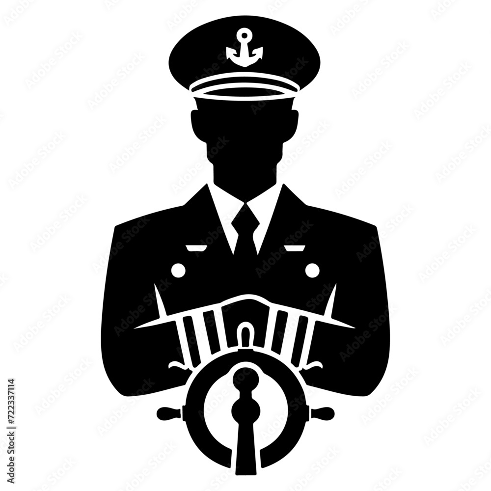 navy ship captain icon, clipart, vector silhouette, white background ...