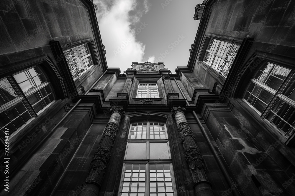 Dramatic upward view of imposing gothic architecture, its grandeur ...