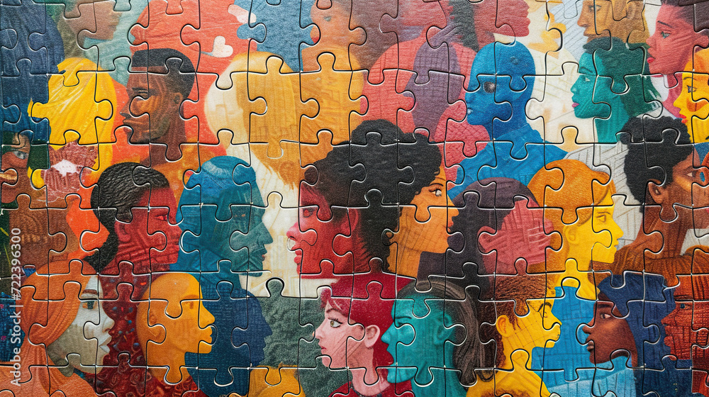 Multi colored puzzle faces with different people showing Diversity and ...