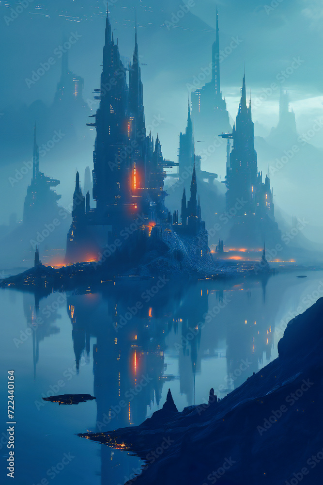 Fantasy Landscape Illustration Architecture Sky, City Art Buildings ...