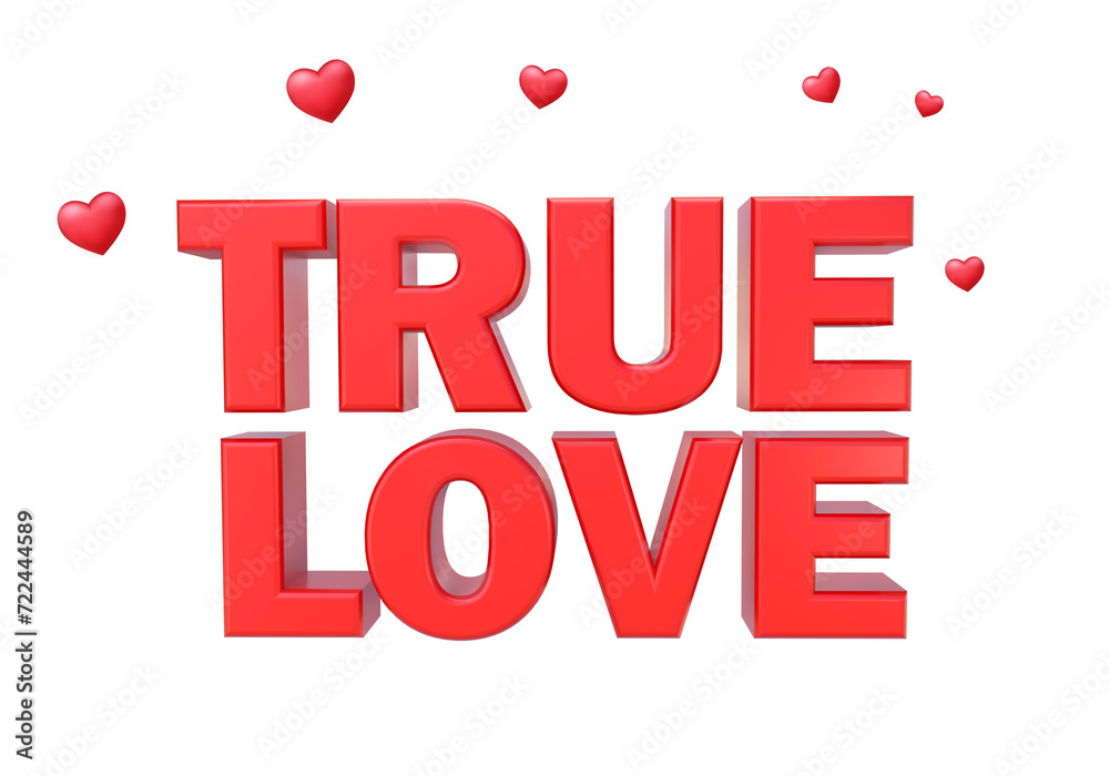 3D Rendering True Love Text With Red Hearts Isolated On Transparent ...